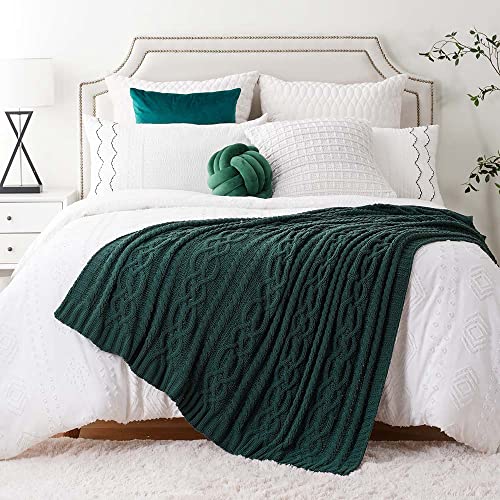 Battilo Christmas Dark Green Throw Blanket for Couch, Woven Chenille Knit Throw Blanket Versatile for Chair, 51 x 67 Inch Super Soft Warm Decorative Textured Blanket for Bed, Sofa and Living Room