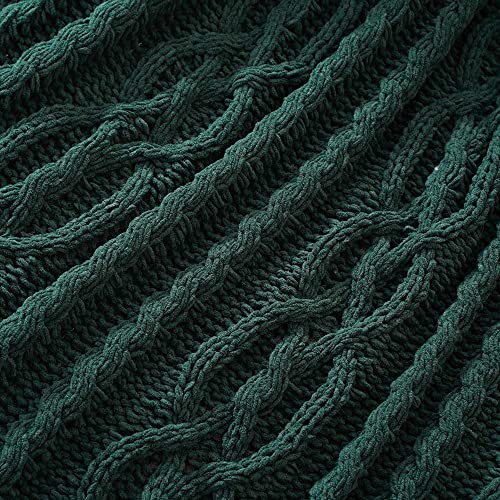 Battilo Christmas Dark Green Throw Blanket for Couch, Woven Chenille Knit Throw Blanket Versatile for Chair, 51 x 67 Inch Super Soft Warm Decorative Textured Blanket for Bed, Sofa and Living Room