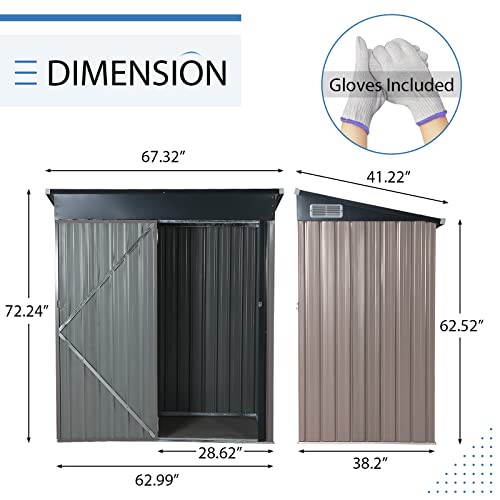 Verano Garden 5'x3' Outdoor Storage Shed, Galvanized Metal Steel Garden Shed W/Lockable Door, Small Bike Storage for Backyard, Patio, Lawn/Taupe