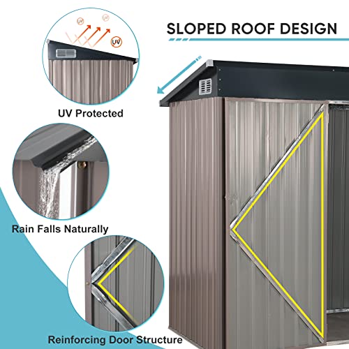 Verano Garden 5'x3' Outdoor Storage Shed, Galvanized Metal Steel Garden Shed W/Lockable Door, Small Bike Storage for Backyard, Patio, Lawn/Taupe