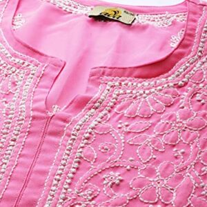 Ada Hand Embroidered Indian Chikankari Traditional Georgette Kurti Kurta Tunic Dress A411221 (L, Pink)