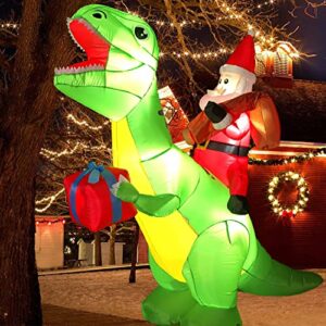 boowoo 6 ft christmas dinosaur inflatable decoration, inflatable santa ride on dinosaur, christmas inflatable yard decoration for xmas outdoor garden