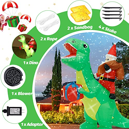 BOOWOO 6 FT Christmas Dinosaur Inflatable Decoration, Inflatable Santa Ride on Dinosaur, Christmas Inflatable Yard Decoration for Xmas Outdoor Garden