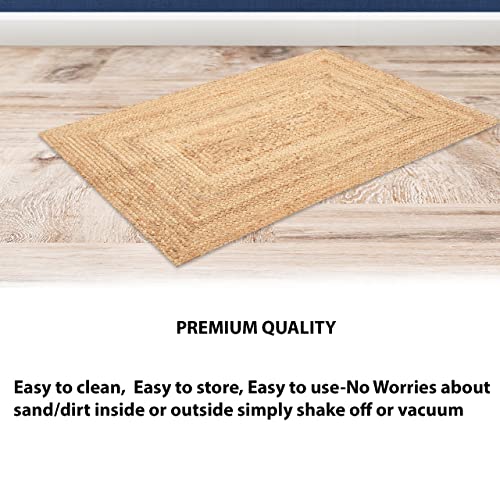 Ekakshx Hand Woven Jute Braided Rug, 2'x3' Natural Color Door Mat Entryway Rug Reversible Farmhouse Accent Rugs for Living Room, Kitchen, Bedroom - 24x36 Inches