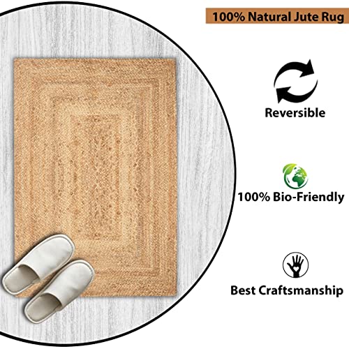 Ekakshx Hand Woven Jute Braided Rug, 2'x3' Natural Color Door Mat Entryway Rug Reversible Farmhouse Accent Rugs for Living Room, Kitchen, Bedroom - 24x36 Inches