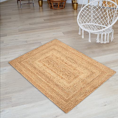 Ekakshx Hand Woven Jute Braided Rug, 2'x3' Natural Color Door Mat Entryway Rug Reversible Farmhouse Accent Rugs for Living Room, Kitchen, Bedroom - 24x36 Inches