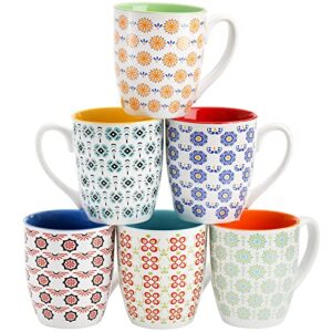 Frcctre 6 Pack Coffee Mugs Set, 17 Ounce Large Porcelain Coffee Cups Tea Cups Drinking Cups for Coffee, Tea, Cocoa, Cappuccino, Dishwasher Safe