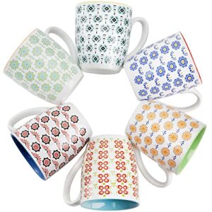 Frcctre 6 Pack Coffee Mugs Set, 17 Ounce Large Porcelain Coffee Cups Tea Cups Drinking Cups for Coffee, Tea, Cocoa, Cappuccino, Dishwasher Safe