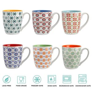 Frcctre 6 Pack Coffee Mugs Set, 17 Ounce Large Porcelain Coffee Cups Tea Cups Drinking Cups for Coffee, Tea, Cocoa, Cappuccino, Dishwasher Safe