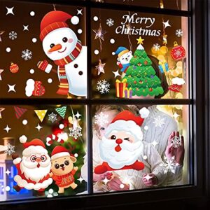 Christmas Decorations Snowflake Window Clings Stickers for Glass Christmas Decor Xmas Decals Holiday Snowflake Santa Claus Reindeer Decals for Party