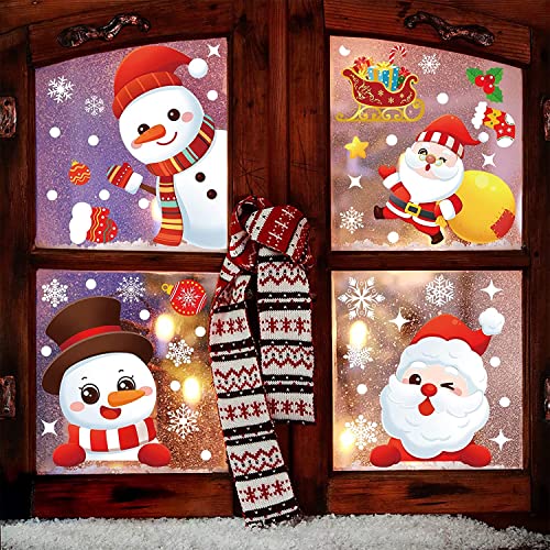 Christmas Decorations Snowflake Window Clings Stickers for Glass Christmas Decor Xmas Decals Holiday Snowflake Santa Claus Reindeer Decals for Party