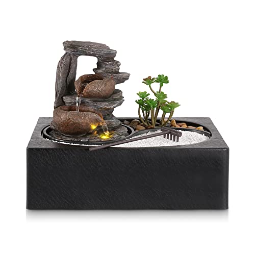 Dyna-Living Indoor Water Fountains Tabletop Water Fountain with Pump Zen Garden Relaxation Desk Waterfall Fountain Indoor Small Fountain for Zen Room Decor