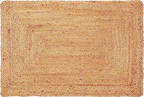 KEMA 2x3 Feet Handwoven Jute Braided Area Rug, Natural Yarn - Rustic Vintage Braided Reversible Rectangular Rug- Eco Friendly Rugs for Bedroom, Kitchen, Living Room, Farmhouse