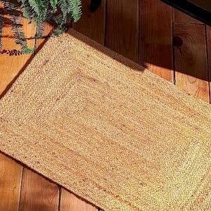 KEMA 2x3 Feet Handwoven Jute Braided Area Rug, Natural Yarn - Rustic Vintage Braided Reversible Rectangular Rug- Eco Friendly Rugs for Bedroom, Kitchen, Living Room, Farmhouse