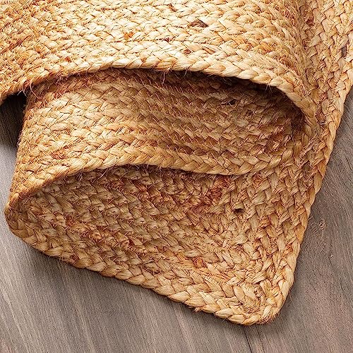 KEMA 2x3 Feet Handwoven Jute Braided Area Rug, Natural Yarn - Rustic Vintage Braided Reversible Rectangular Rug- Eco Friendly Rugs for Bedroom, Kitchen, Living Room, Farmhouse