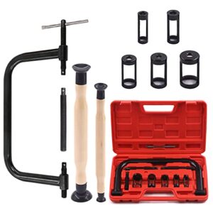 swpeet 13pcs black valve spring compressor tools assortment kit, including 5pcs pusher adaptors,extension screws,valve lapper set and compression bar for motorcycle car small engine vehicle