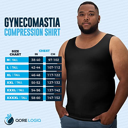 QORE LOGIQ Gynecomastia Black Compression Shirts for Men, Tank Top Body Shaper, Fajas para Hombres, Mens Slimming Undershirt Belly Shirt Sleeveless L