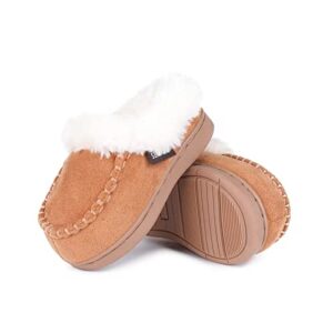 fanture toddler kids house shoes slippers with memory foam fuzzy and warm cozy comfort fleece clog slip on sole protection for boys girls indoor outdoor u422bblfx217.sy-chestnut-19.5