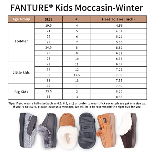 FANTURE Toddler Kids House Shoes Slippers with Memory Foam Fuzzy and Warm Cozy Comfort Fleece Clog Slip On Sole Protection for Boys Girls Indoor Outdoor U422BBLFX217.SY-Chestnut-19.5