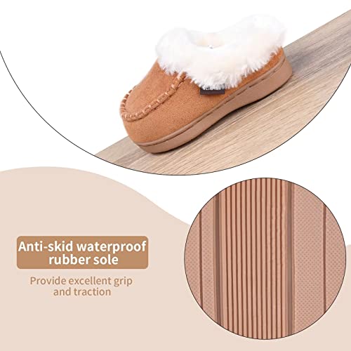 FANTURE Toddler Kids House Shoes Slippers with Memory Foam Fuzzy and Warm Cozy Comfort Fleece Clog Slip On Sole Protection for Boys Girls Indoor Outdoor U422BBLFX217.SY-Chestnut-19.5