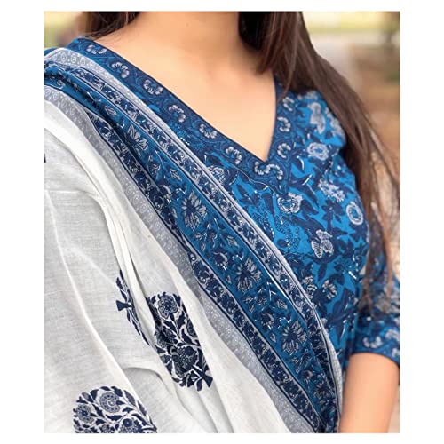 KLOSIA Women's Rayon Kurta Palazzo With Dupatta Set X-Large Indigo Blue