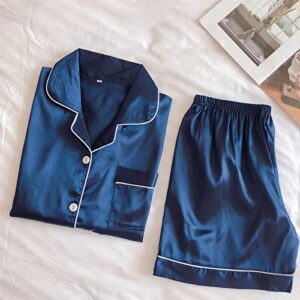 Women's Silk Satin Pajama Sets Two-Piece Pj Sets Sleepwear Loungewear Casual Short Sleeve Button-Down Shirts & Pants