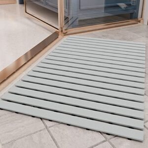 shower-mat non slip, padoor heavy duty bathtub-mat curlable quick drain sturdy bath tub mat without suction cups for indoor outdoor use 17x26 inch grey