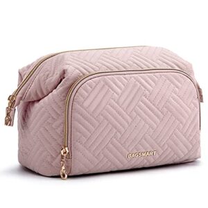 bagsmart travel makeup bag, cosmetic bag make up organizer case,large wide-open pouch for women purse for toiletries accessories brushes pink