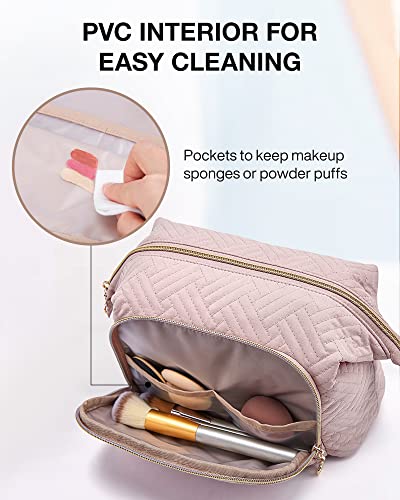 BAGSMART Travel Makeup Bag, Cosmetic Bag Make Up Organizer Case,Large Wide-open Pouch for Women Purse for Toiletries Accessories Brushes Pink