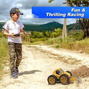 KATTUN Remote Control Car, 360° Flip and Rotation RC Bulldozer Toy, 2.4Ghz Stunt Car with Headlights, 2 Rechargeable Batteries, RC Construction Vehicles Toy Birthday Gift for Boys and Girls