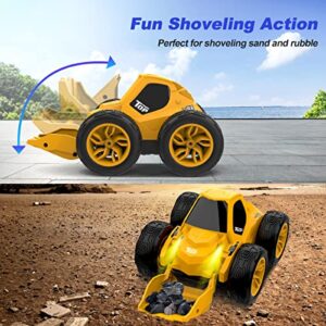 KATTUN Remote Control Car, 360° Flip and Rotation RC Bulldozer Toy, 2.4Ghz Stunt Car with Headlights, 2 Rechargeable Batteries, RC Construction Vehicles Toy Birthday Gift for Boys and Girls