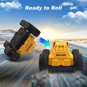 KATTUN Remote Control Car, 360° Flip and Rotation RC Bulldozer Toy, 2.4Ghz Stunt Car with Headlights, 2 Rechargeable Batteries, RC Construction Vehicles Toy Birthday Gift for Boys and Girls