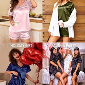 Ekouaer Womens Silk Pajamas Set Short Sleeve Shirts and Pj Shorts 2 Piece Plus Satin Pajamas Cute Sleepwear White XXL