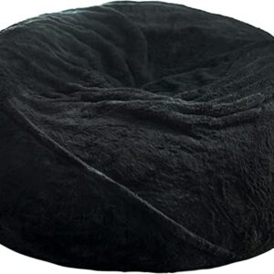 YIZA Bean Bag Chair 5ft Big Round Soft Fluffy Velvet Bag Chair Cover (No Filler,Cover only) Living Room Furniture Lazy Sofa Bed Cover for Adults (Black, 5FT) (5FT-01)