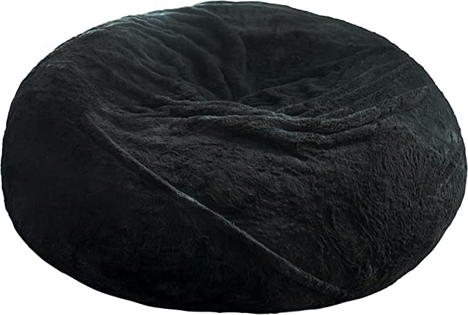 YIZA Bean Bag Chair 5ft Big Round Soft Fluffy Velvet Bag Chair Cover (No Filler,Cover only) Living Room Furniture Lazy Sofa Bed Cover for Adults (Black, 5FT) (5FT-01)