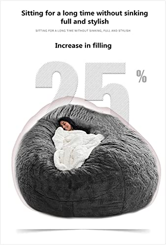 YIZA Bean Bag Chair 5ft Big Round Soft Fluffy Velvet Bag Chair Cover (No Filler,Cover only) Living Room Furniture Lazy Sofa Bed Cover for Adults (Black, 5FT) (5FT-01)