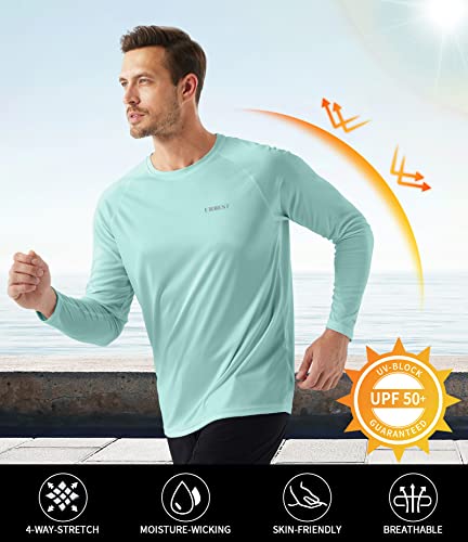 Men's Long Sleeve Shirts UPF 50+ SPF Sun Protection Shirts for Fishing Hiking Rash Guard Swim Light Green L