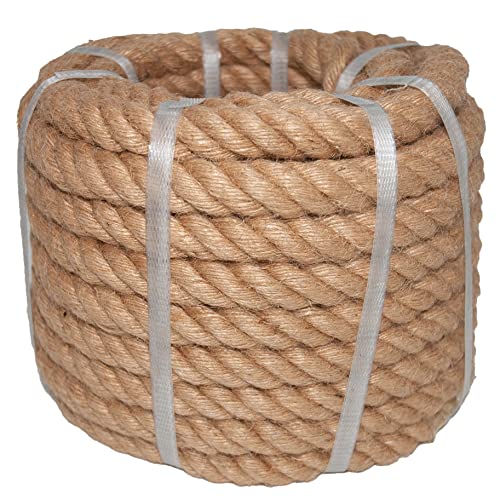 Twisted Manila Rope (1 in X 50 Ft) Natural Jute Rope Thick Hemp Rope for Swing Bed, Railing, Docks, Tug of War, Landscaping