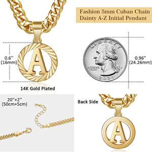 KissYan Gold Initial Necklace,14K Gold Plated Round Letter Pendant Hollow Capital Monogram 5mm Cuban Chain Necklace Alhpabets from A-Z Dainty Jewelry for Women Men Girls(Letter M)