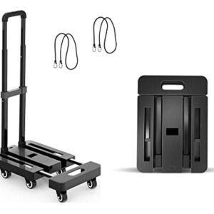 Mount Plus A3 Folding Hand Truck, 6 Wheels Fold Up Hand Cart with 2 Elastic Ropes, Portable 500lbs Capacity Heavy Duty Luggage Cart, Utility Dolly Platform Cart for Car, House and Office