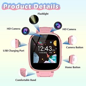 Smart Watch for Kids 4-12 Years Old with 15 Games Camera Alarm Video Music Player Pedometer Flashlight Birthday Gift for Boys Girls (Pink)