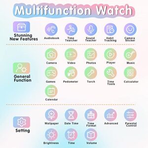 Smart Watch for Kids 4-12 Years Old with 15 Games Camera Alarm Video Music Player Pedometer Flashlight Birthday Gift for Boys Girls (Pink)