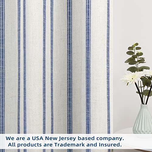 DriftAway Farmhouse Linen Blend Blackout Curtains 84 Inches Long for Bedroom Vertical Striped Printed Linen Curtains Thermal Insulated Grommet Lined Treatments for Living Room 2 Panels W52 x L84 Navy