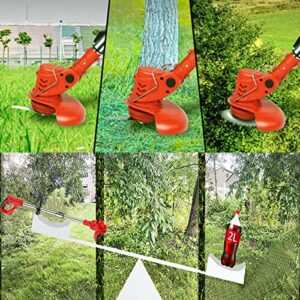 Weed Wacker Cordless Grass Trimmer Electric Weed 90~120cm Retractable, 3 Kinds of Adjustable Blades, 24v Electric Cordless Garden Trimmer with Battery and Charger for Garden (RED)