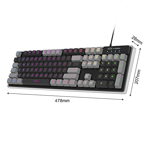 MageGee Gaming Keyboard, Rainbow Backlit LED Wired Gaming Keyboard with Clear Housing and Double-Shot Keycaps, K1 Waterproof Ergonomic 104 Keys Light Up Keyboard for PC Desktop Laptop, Gray & Black