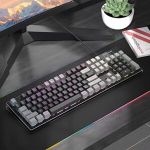 MageGee Gaming Keyboard, Rainbow Backlit LED Wired Gaming Keyboard with Clear Housing and Double-Shot Keycaps, K1 Waterproof Ergonomic 104 Keys Light Up Keyboard for PC Desktop Laptop, Gray & Black