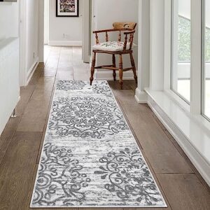 HEBE Vintage Runner Rug 2x6 Ft Non Slip Distressed Medallion Area Rugs Washable Boho Floor Carpet Runner for Hallways Entryway Laundry Room Kitchen Bathroom