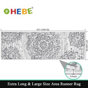 HEBE Vintage Runner Rug 2x6 Ft Non Slip Distressed Medallion Area Rugs Washable Boho Floor Carpet Runner for Hallways Entryway Laundry Room Kitchen Bathroom