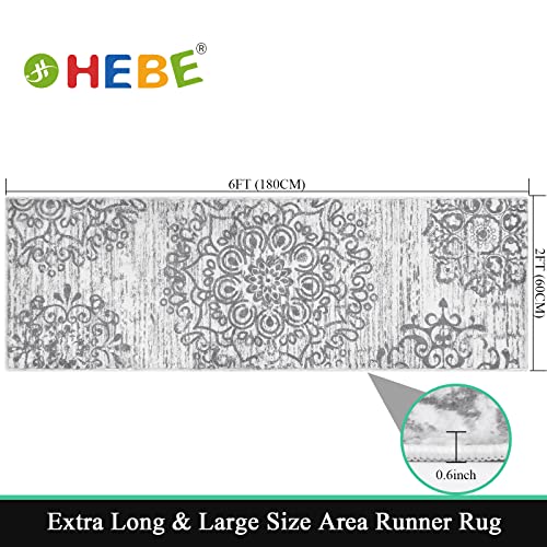 HEBE Vintage Runner Rug 2x6 Ft Non Slip Distressed Medallion Area Rugs Washable Boho Floor Carpet Runner for Hallways Entryway Laundry Room Kitchen Bathroom