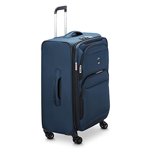 DELSEY Paris Sky Max 2.0 Softside Expandable Luggage with Spinner Wheels, Blue, Checked-Medium, 24 Inch